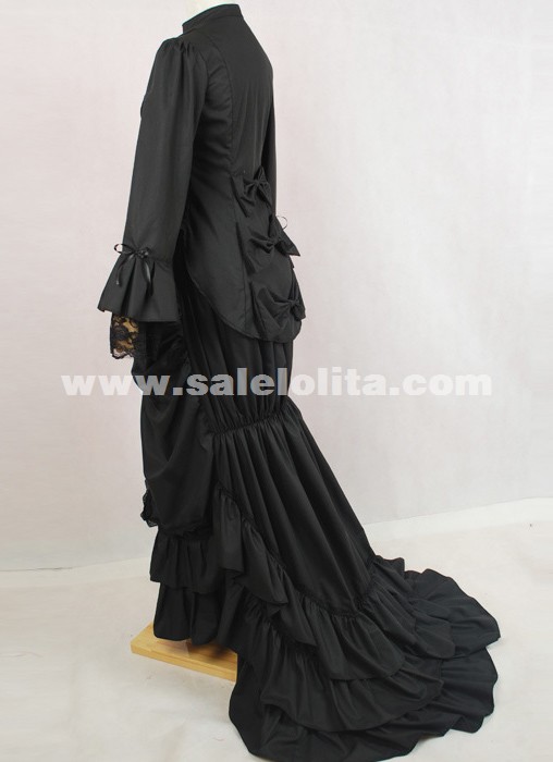 2018 Noble Black Long Sleeve Bow Lace Victorian Dress 19th Century ...