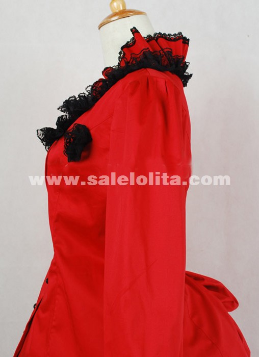 2018 Elegant Red Long Sleeves Lace Renaissance Dress Women's 19th ...