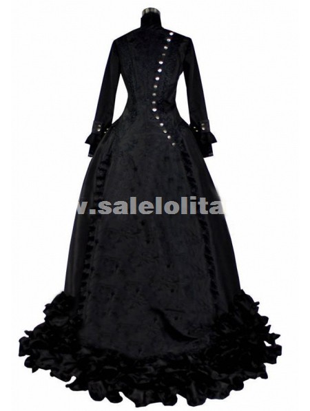 2018 Elegant Black Long Sleeve Stand Collar 19th Century Renaissance ...
