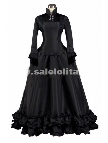 2018 Elegant Black Long Sleeve Stand Collar 19th Century Renaissance ...