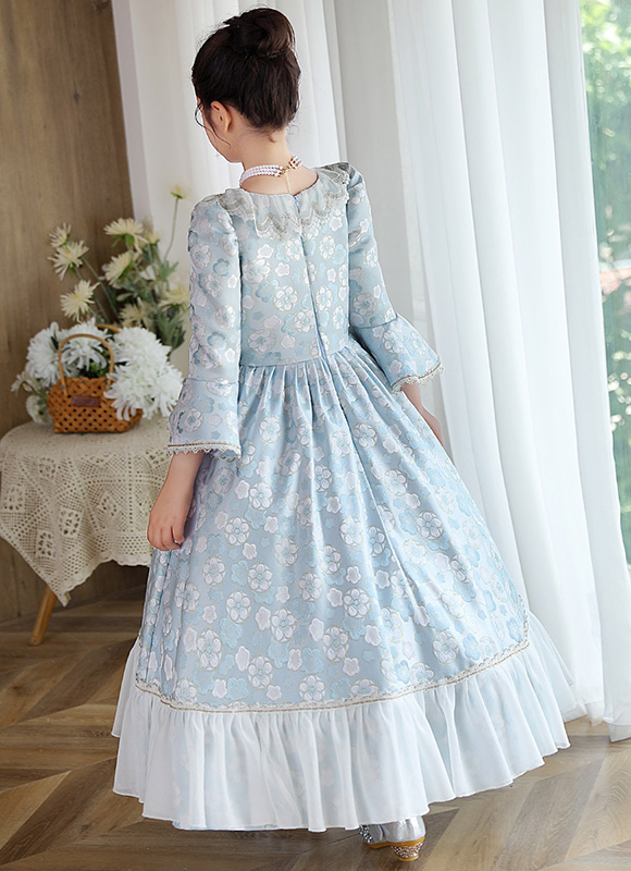 Girls Floral Blue Party Dresses Children Birthday Ball Gown