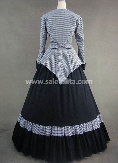 Gothic Dress Black and Shepherd Check Long Sleeves Gothic Style Dress