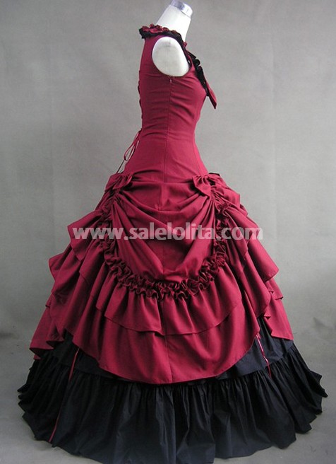 New Deep Red and Black Cotton Victorian Dress,Victorian Clothes For ...