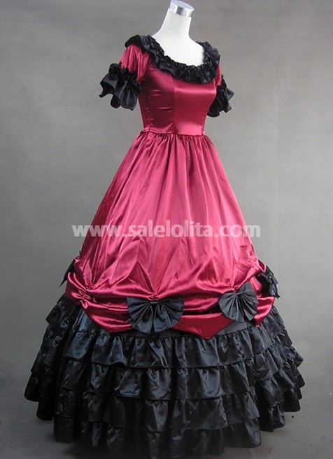 Early Victorian Dress Deep Red Short Sleeves Gothic Victorian Dress