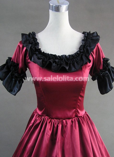 Early Victorian Dress Deep Red Short Sleeves Gothic Victorian Dress