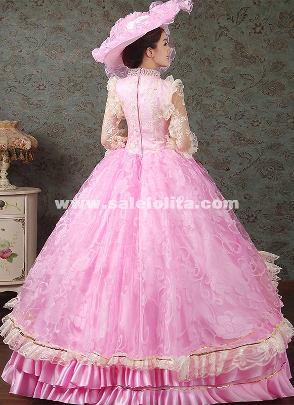 Royal Pink Medival Renaissance Marie Antoinette Ball Gowns Dress