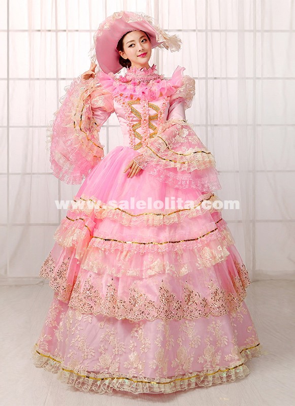 Pink Floral Lace Muliti-Layer Party Dress Southern Belle Ball Gown ...