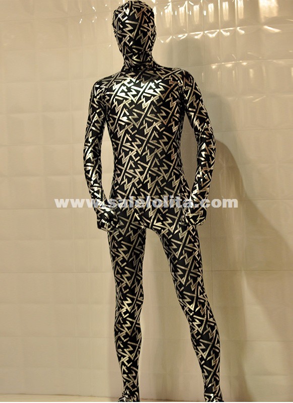 New Sliver Printed Shiny Metallic Full Body Zentai Suit Halloween Costumes