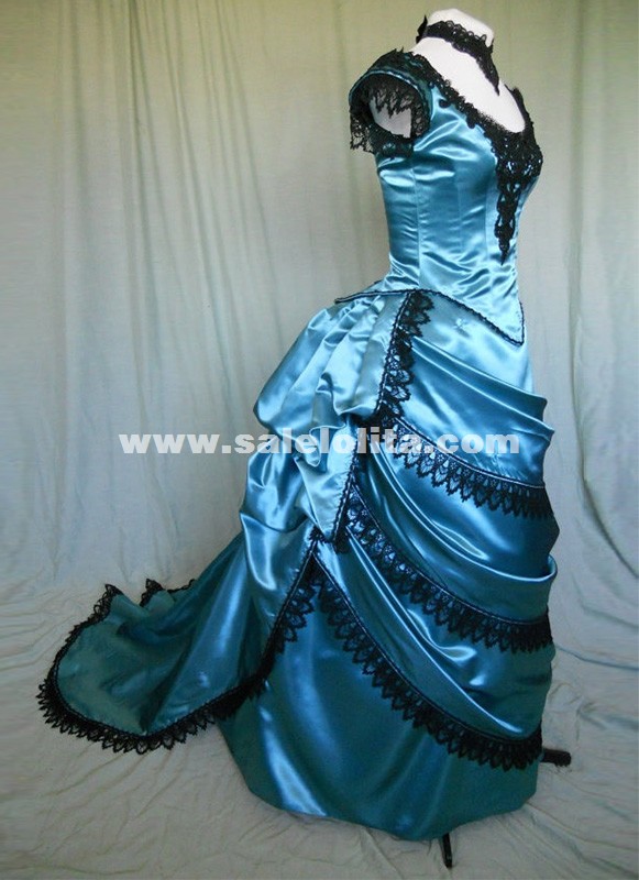 Brand New Blue Vintage Victorian Bustle Dresses Renaissance Medieval ...