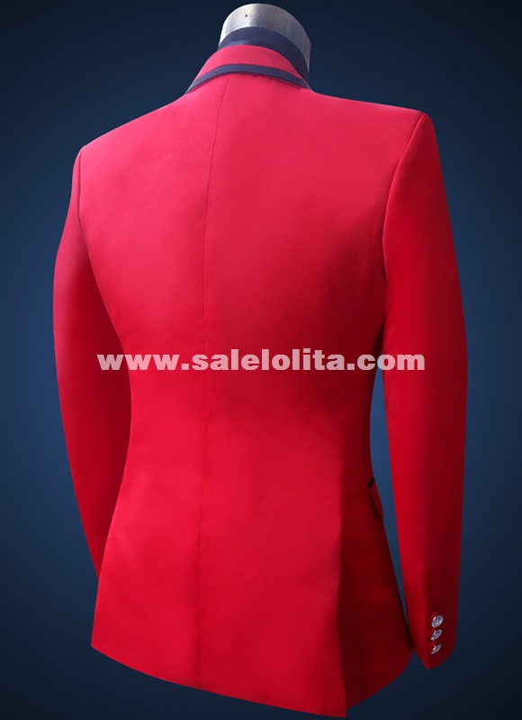 Male Embroidered Diamond Performance Suits Grooms Prom Formal Red Suits