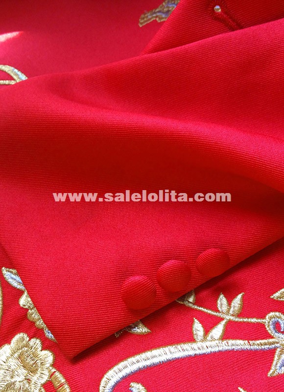 Vintage Red Chinese Collar Tunic Tradition Men Suits Embroidery Wedding ...