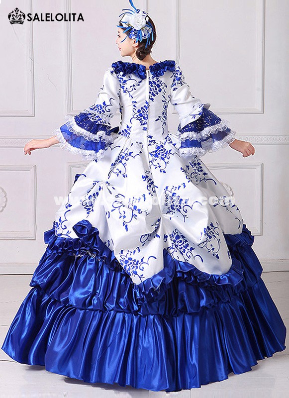 Brand New Blue Lace Printed Marie Antoinette Masquerade Ball Gown ...