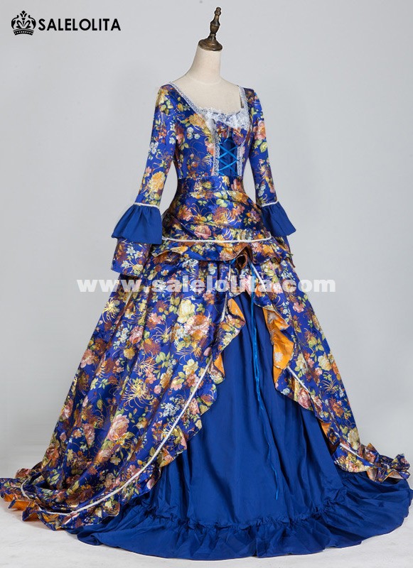 Womens Blue Marie Antoinette Masked Ball Victorian Costume Dress