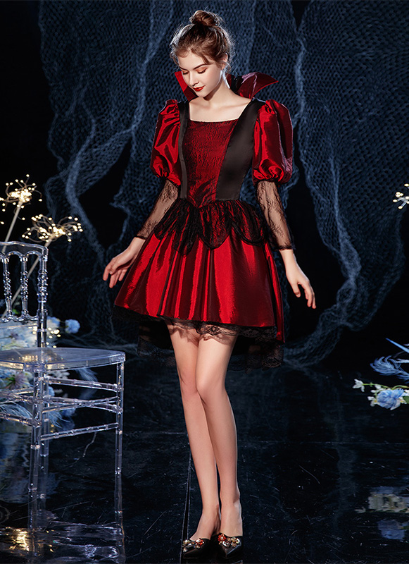 Wine Red Vampire Queen Cosplay Lolita Dress Short Rococo Cosplay ...