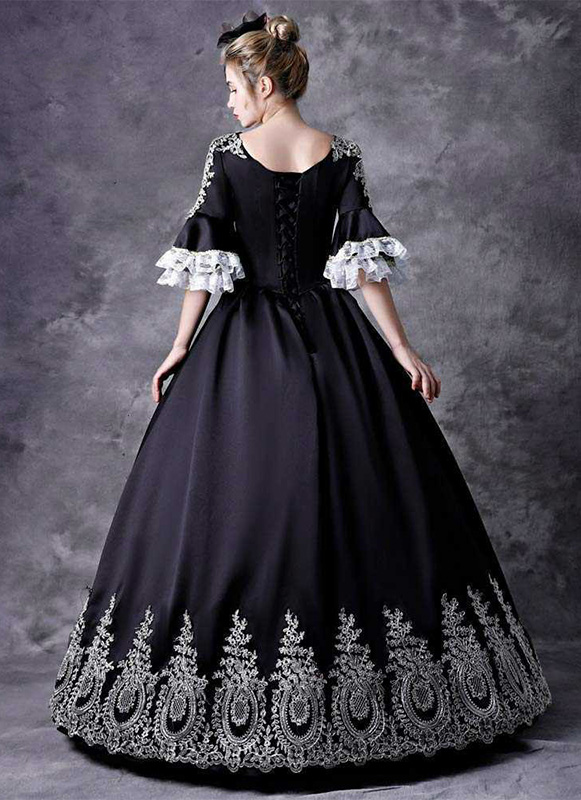 Black Rococo Embroidery Princess Marie Antoinette Dress Vintage ...
