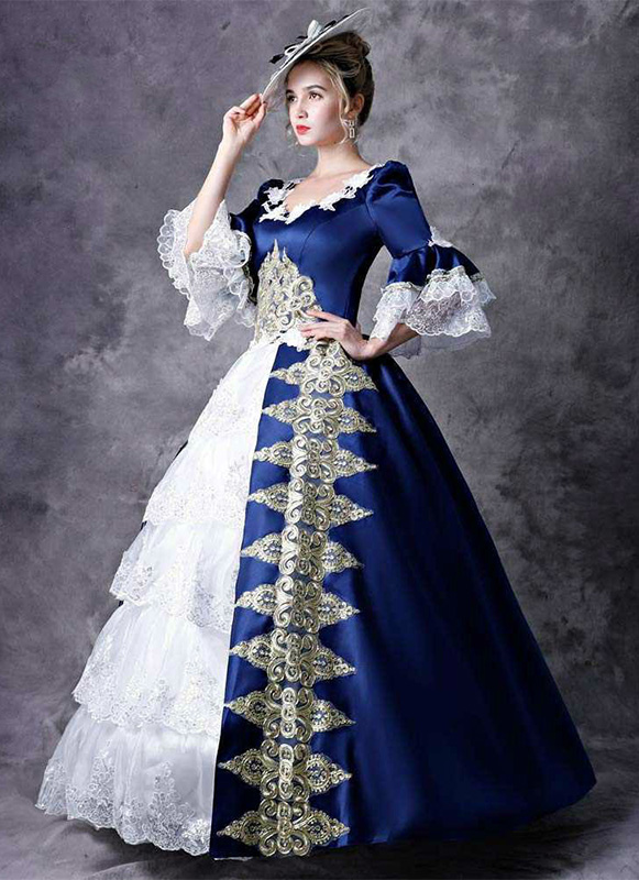 Blue Medieval Rococo Belle Princess Marie Antoinette Dress Renaissance ...