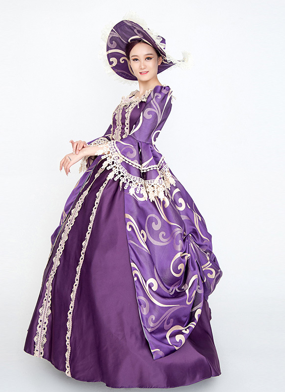 Purple 18th Century Rococo Baroque Marie Antoinette Ball Gown Medieval ...