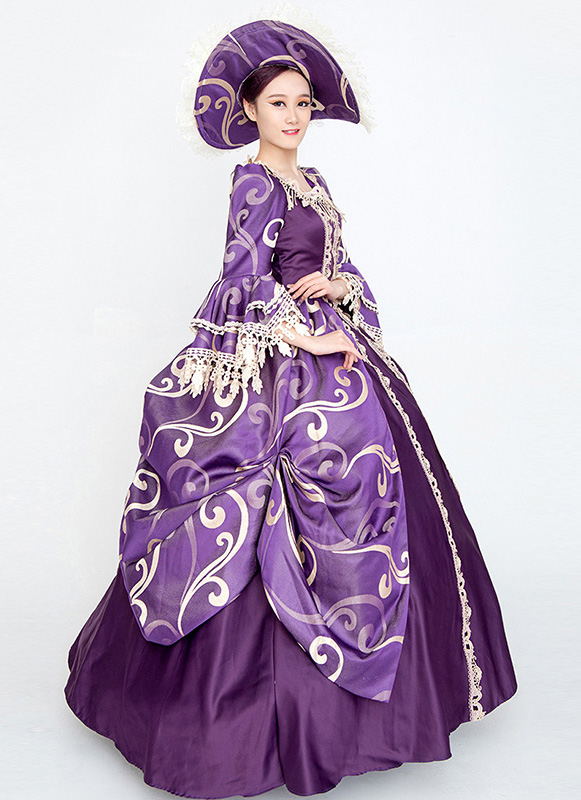 Purple 18th Century Rococo Baroque Marie Antoinette Ball Gown Medieval ...