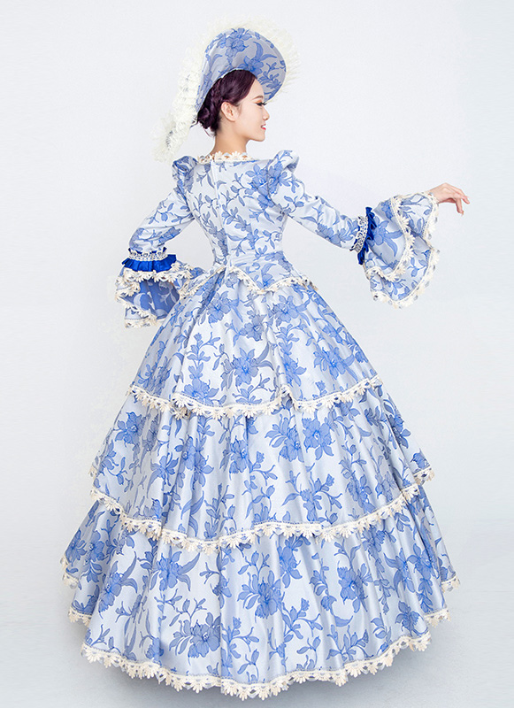 Blue Floral 18th Century Rococo Baroque Marie Antoinette Princess Dress ...