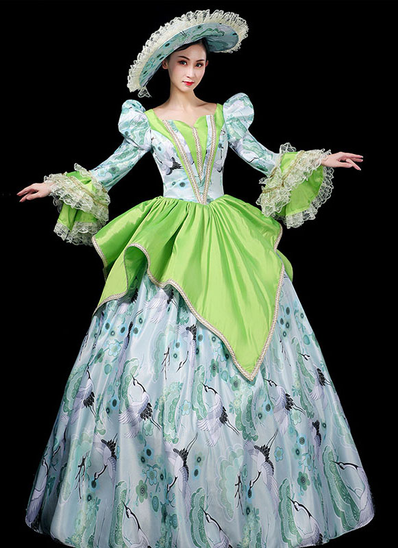 Green Rococo Southern Belle Princess Dress Women Photoshoot Theatre Costume