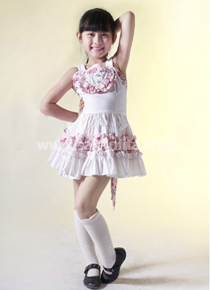 Cute White Sleeveless Floral Printed Cotton Kids Lolita Dress ...