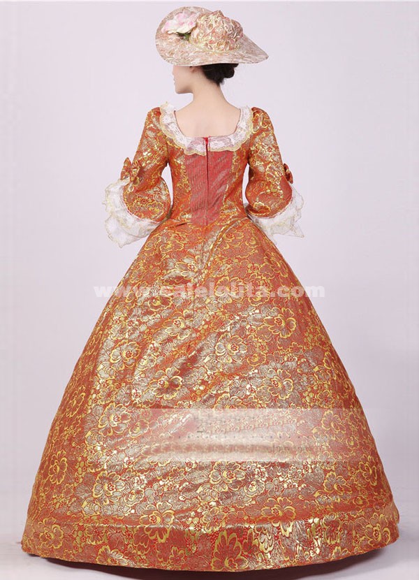 Noble Red Gold Print Royal Palace Marie Antoinette Ball Gown, Civil War ...
