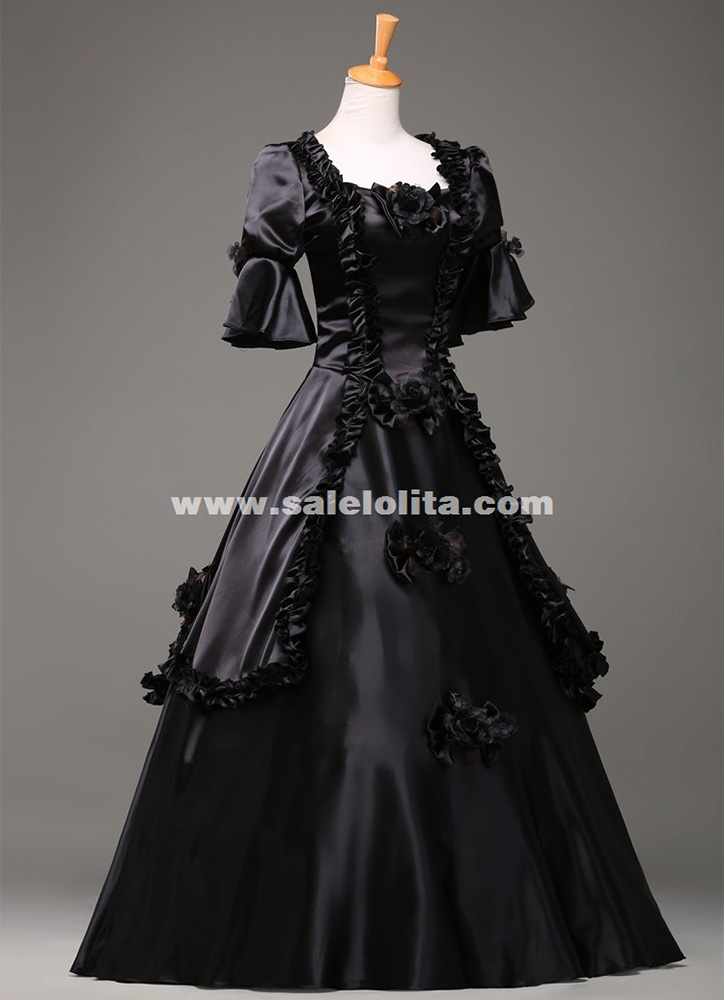 Black Vintage Gothic Rococo Ball Gown Adult Halloween Party Dresses For ...